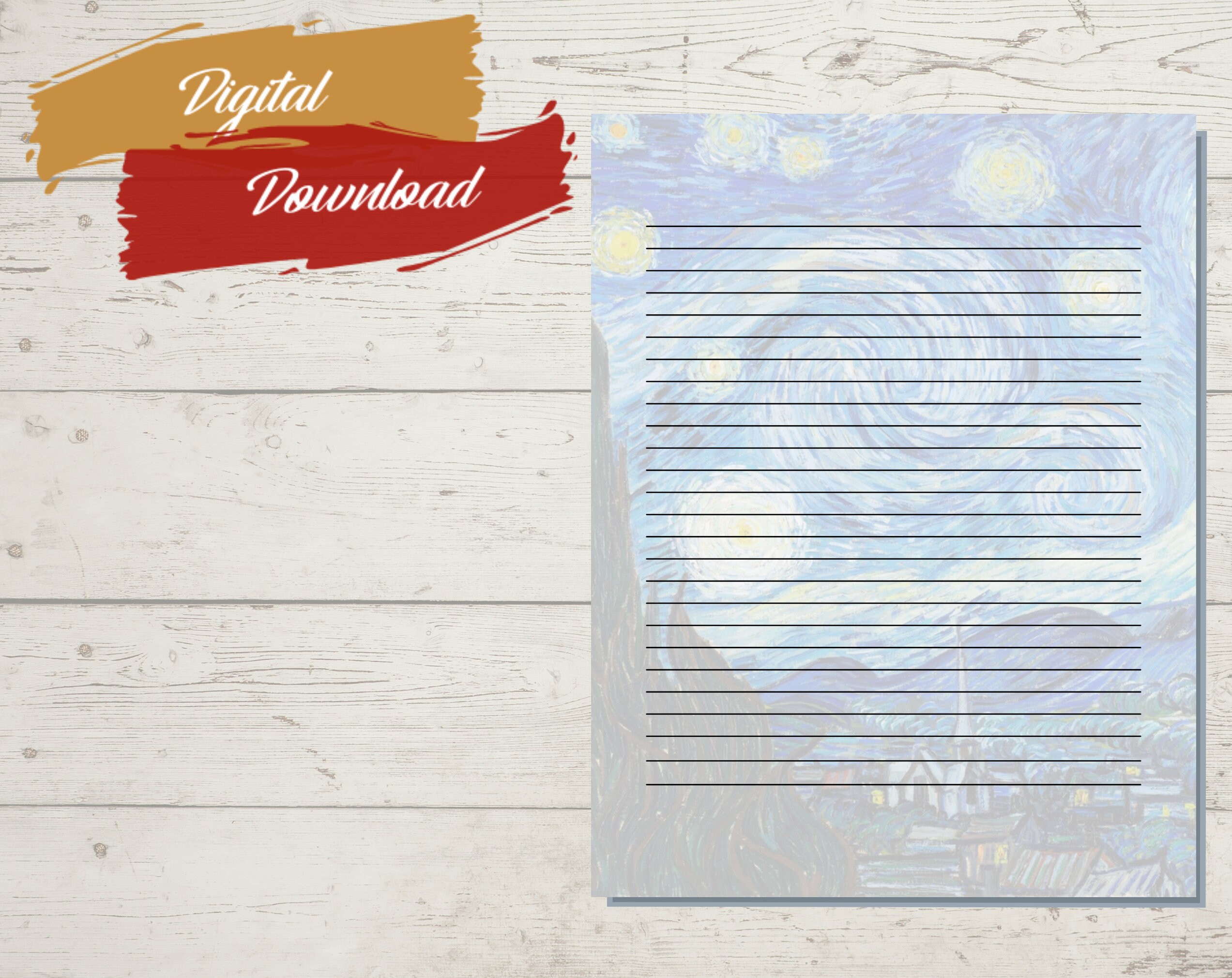 The Starry Night Van Gogh Printable Stationery, Digital Download ...