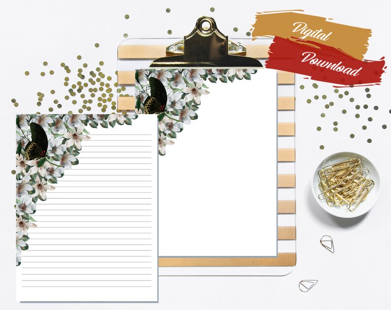 Printable Butterfly and Botanical Letter Writing Paper, Digital ...