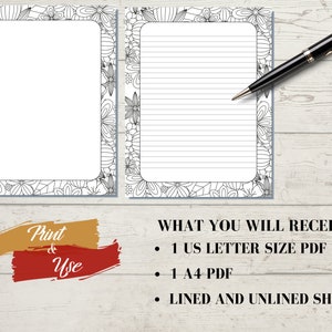 Printable Floral Border Coloring Stationery, Digital Download ...