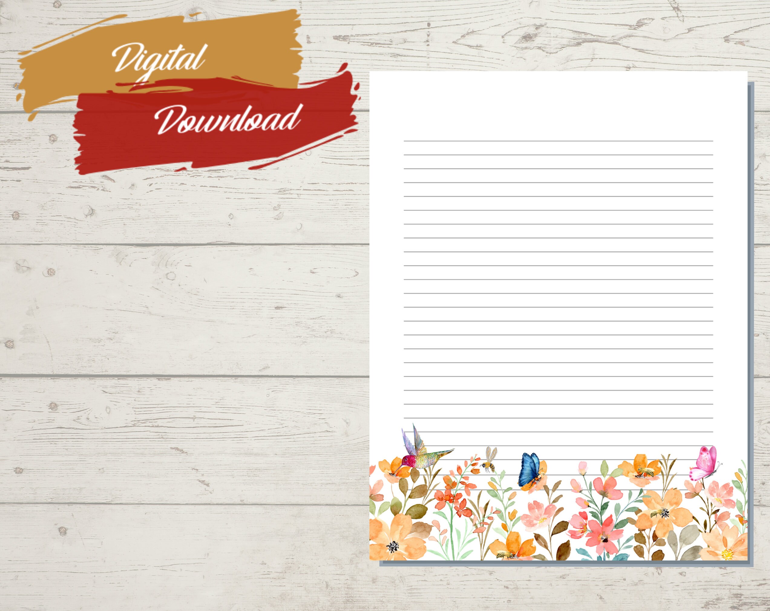 Garden Pollination Letter Writing Paper, Digital Download, Botanical ...