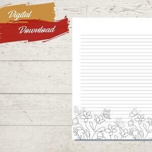 Printable Butterflies and Flowers Letter Writing Paper, Digital ...