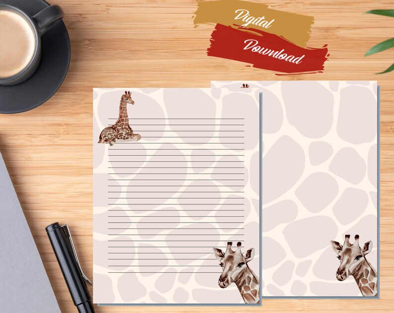 Giraffe Printable Letter Writing Paper, Digital Download, Giraffe Print ...