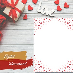 Valentine's Day Letter Writing Paper, Digital Download, Floating Heart ...