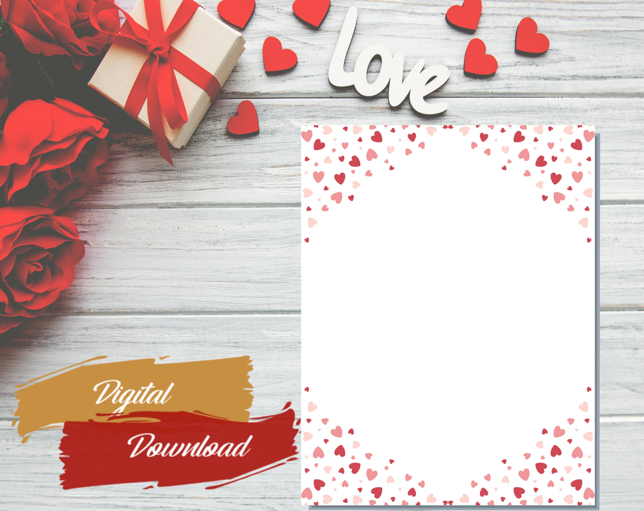 Valentine's Day Letter Writing Paper, Digital Download, Floating Heart ...