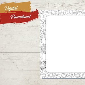 Printable Floral Border Coloring Stationery Digital Download - Etsy