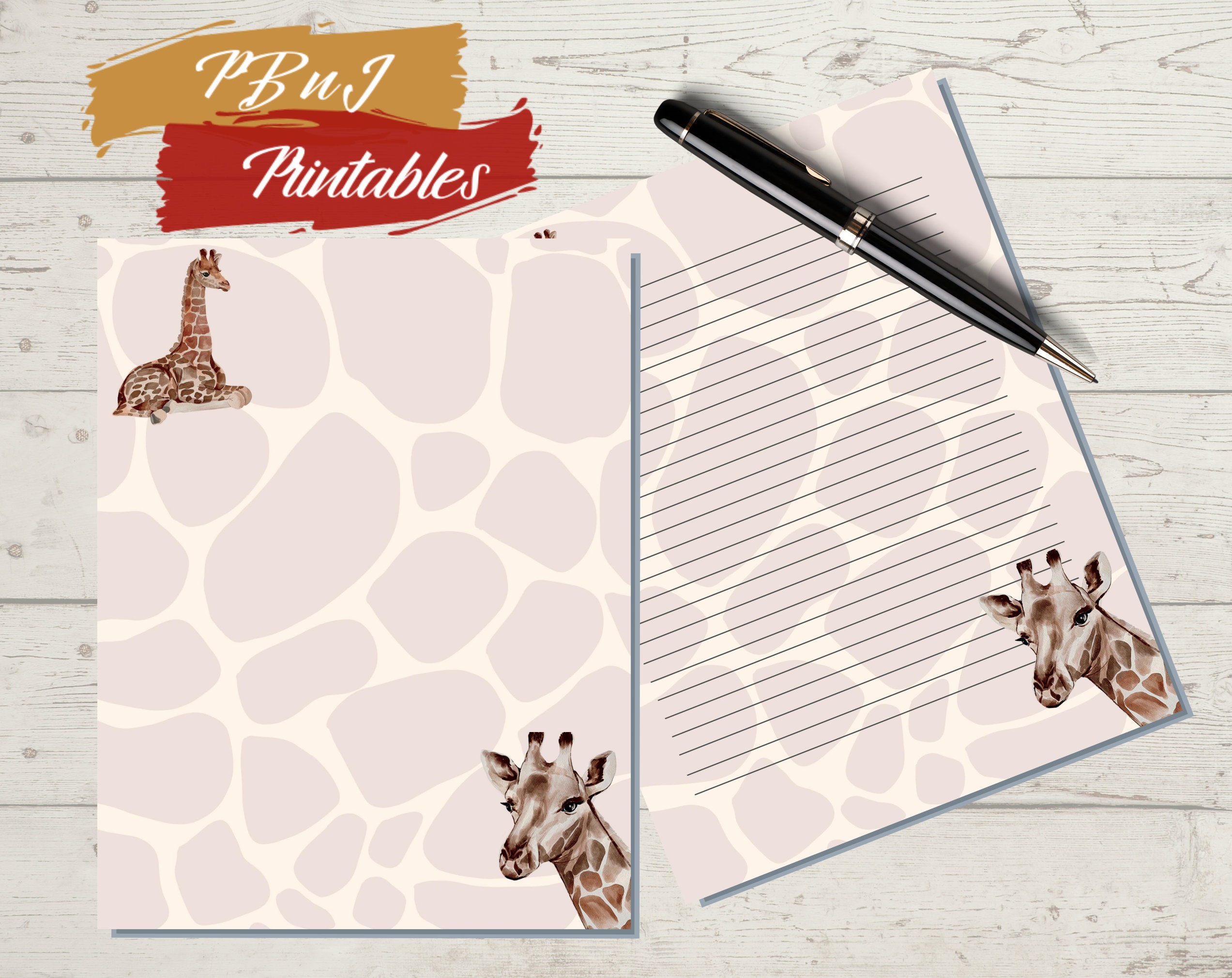 Giraffe Printable Letter Writing Paper, Digital Download, Giraffe Print ...