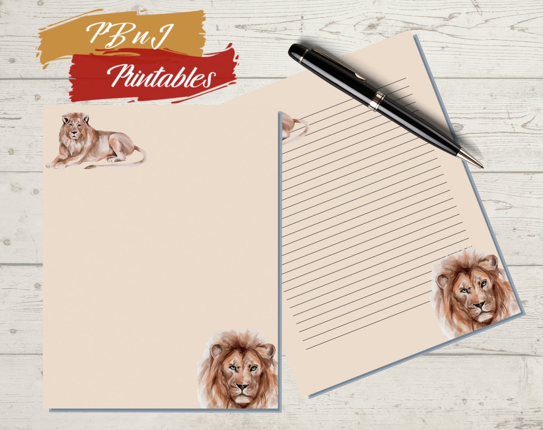 Lion Printable Stationery, Digital Download, Printable Note Paper, Lion ...