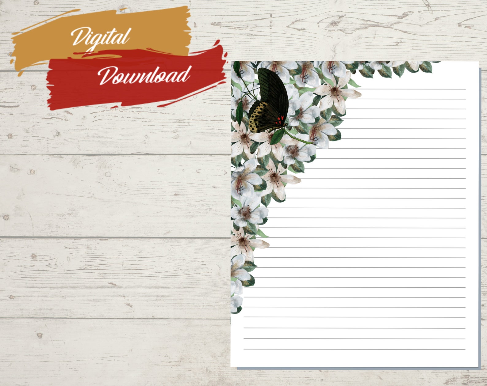Printable Butterfly and Botanical Letter Writing Paper, Digital ...