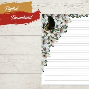 Printable Butterfly and Botanical Letter Writing Paper, Digital ...