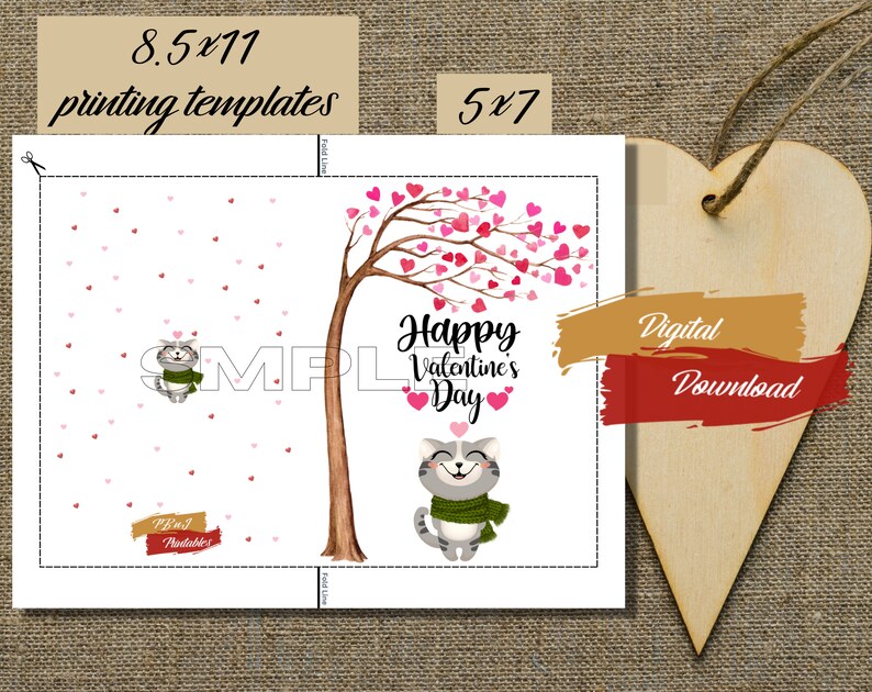 Printable Cat Valentine's Day Greeting Card, Downloadable Card, Cat ...