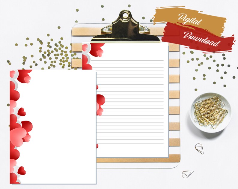 Valentine's Day Letter Writing Paper, Digital Download, 4 Designs ...