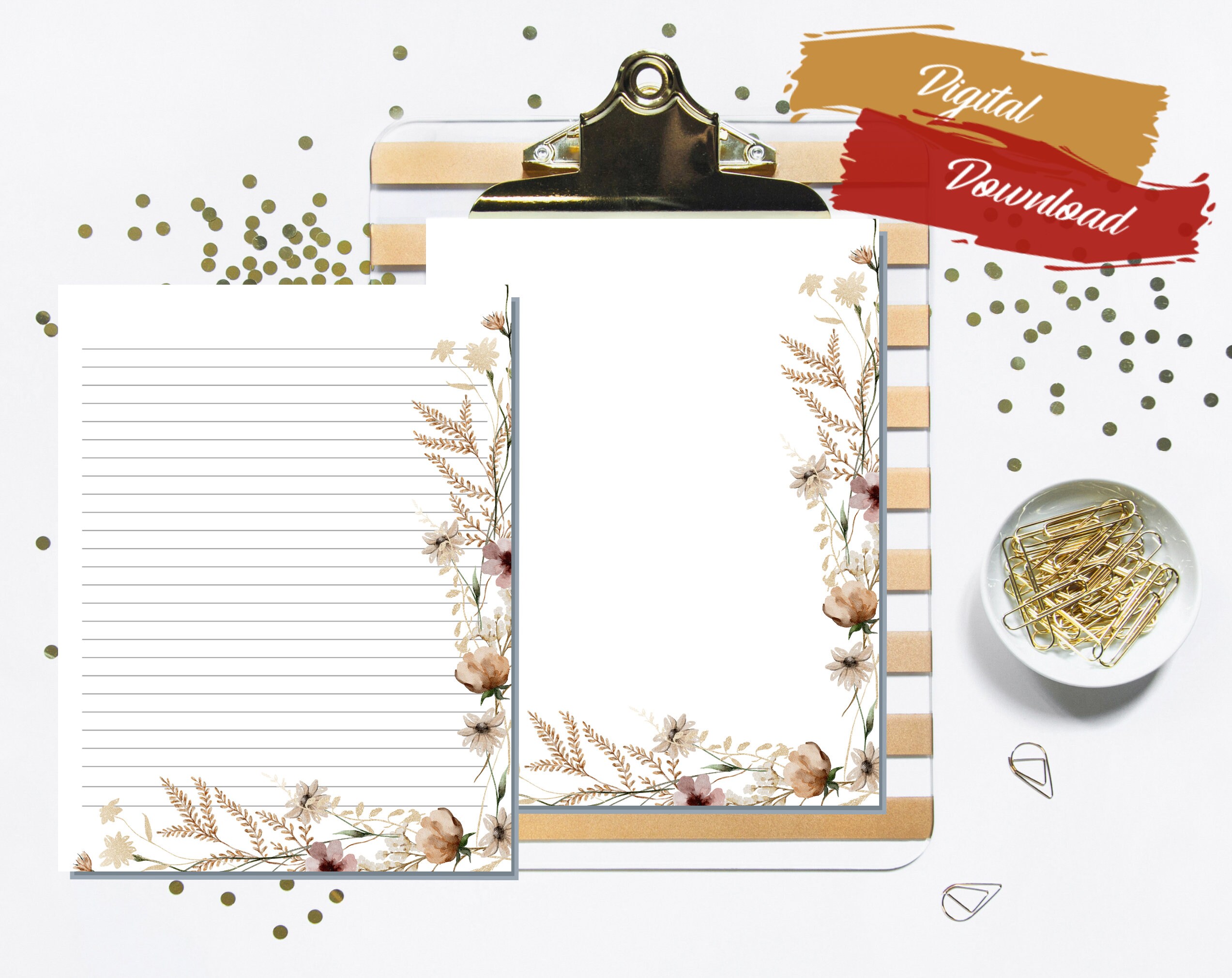 Printable Watercolor Botanical Letter Writing Paper, Digital Download ...