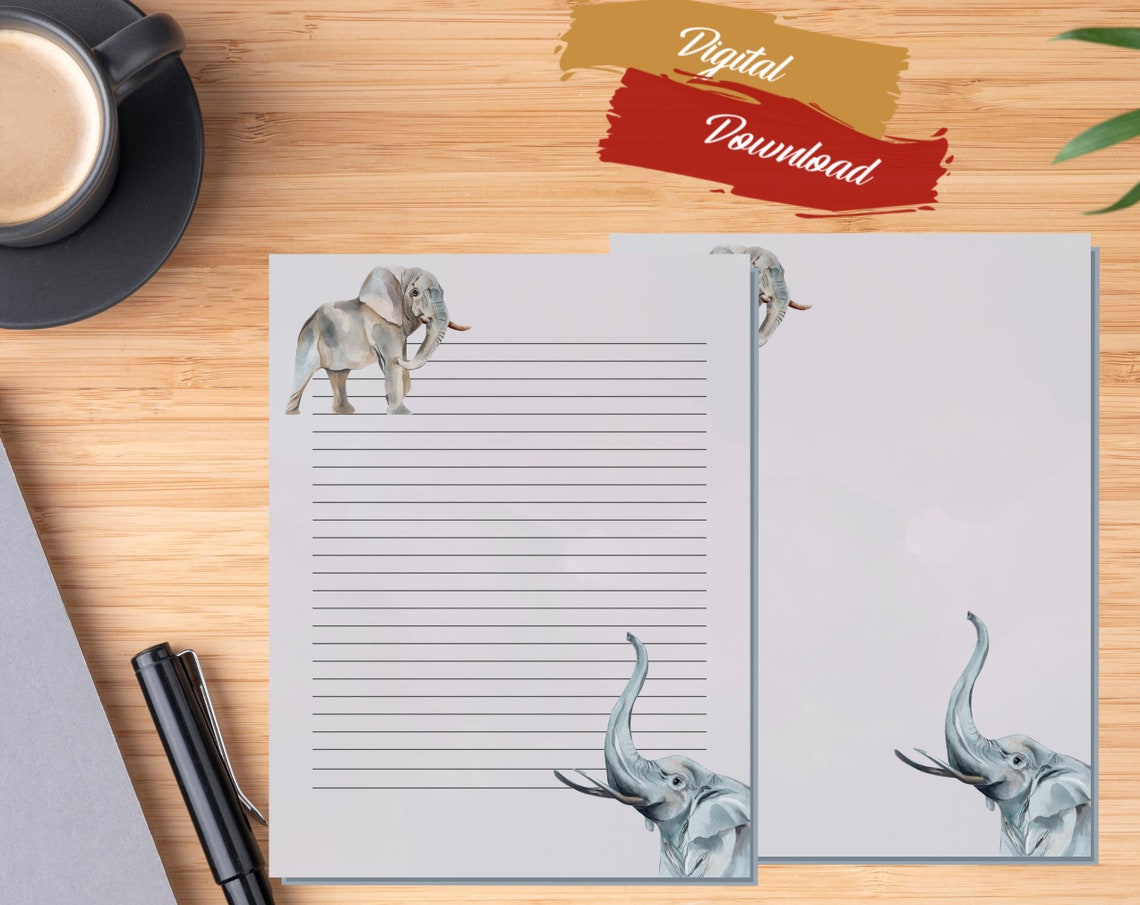 Elephant Printable Stationery, Digital Download, Digital Letter Writing ...