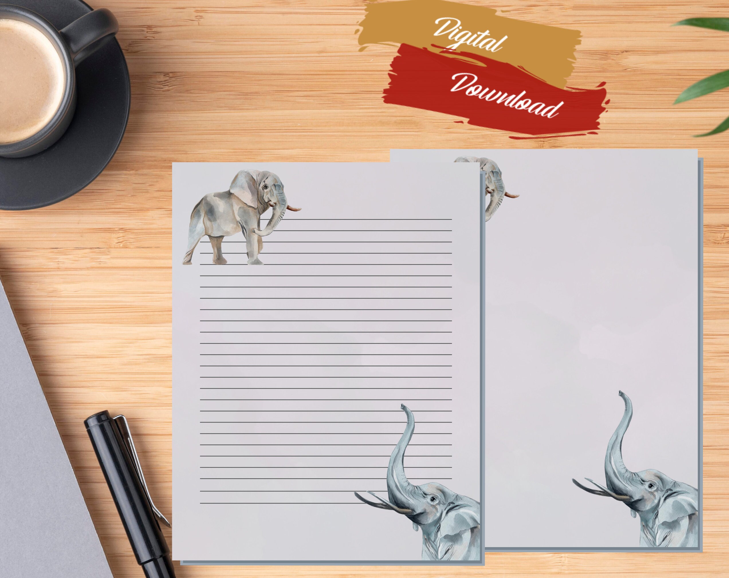 Elephant Printable Stationery, Digital Download, Digital Letter Writing ...
