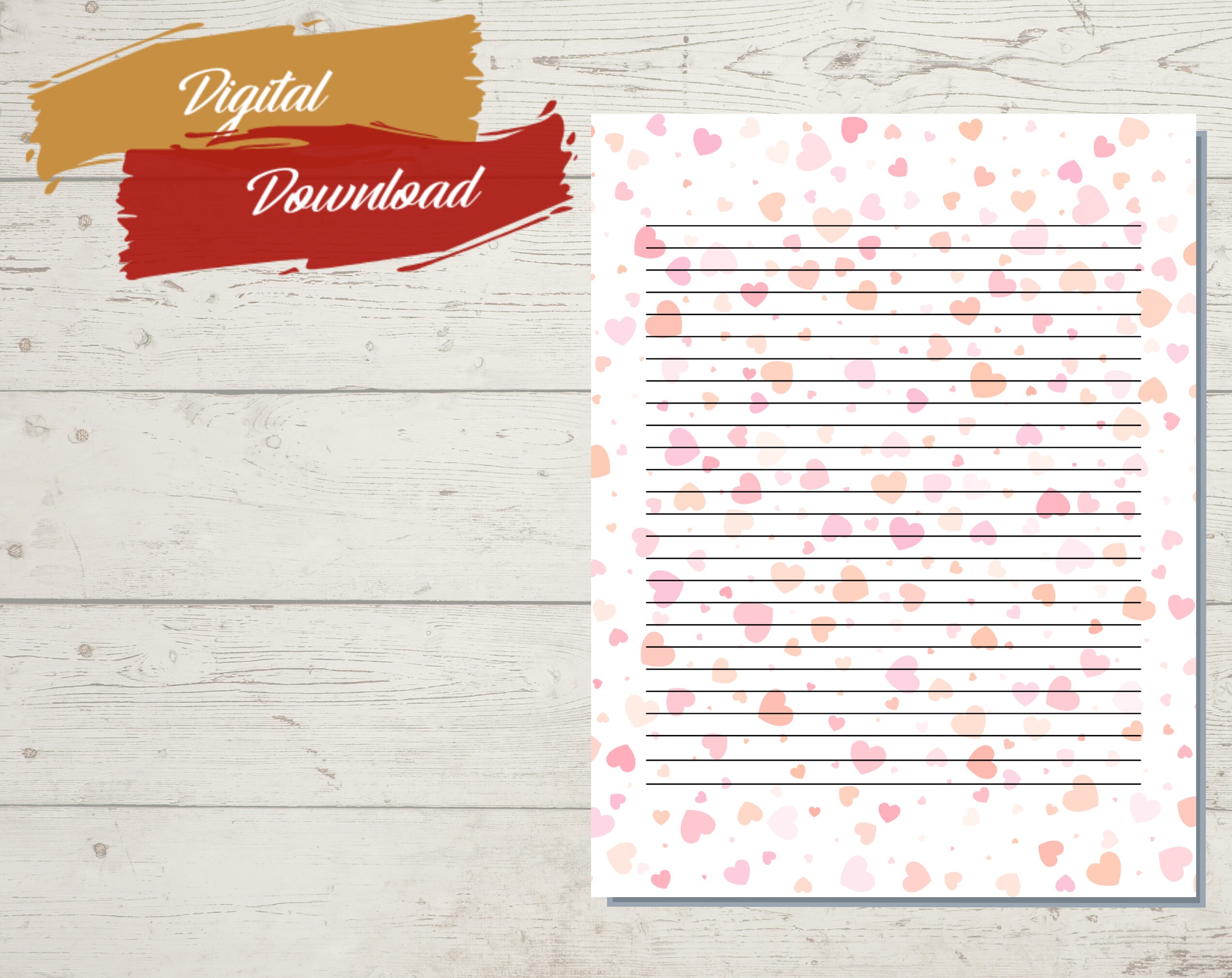 Valentine's Day Letter Writing Paper, Digital Download, Heart ...