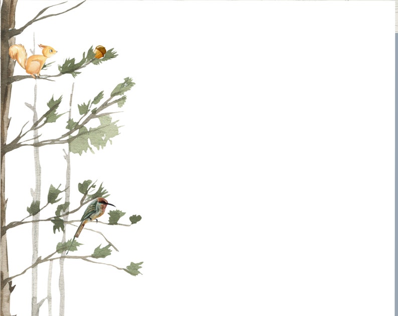 Printable Watercolor Woodland Animals Scene Writing Paper, Digital ...