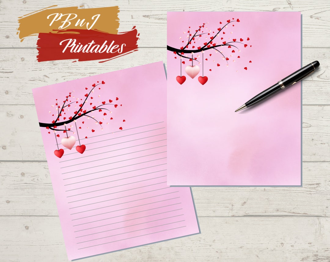 Valentine's Day Writing Paper, Digital Download, Heart Ornaments ...