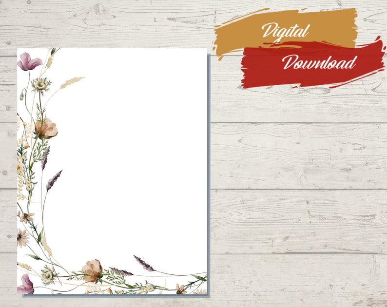 Printable Watercolor Botanical Letter Writing Paper, Digital Download ...