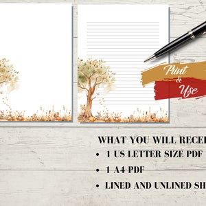 Printable Watercolor Autumn Woodland Animals Scene Writing Paper ...