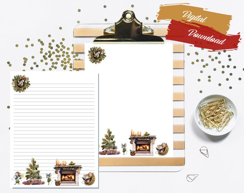 Printable Mice Christmas Scene Letter Writing Paper, Digital Download ...