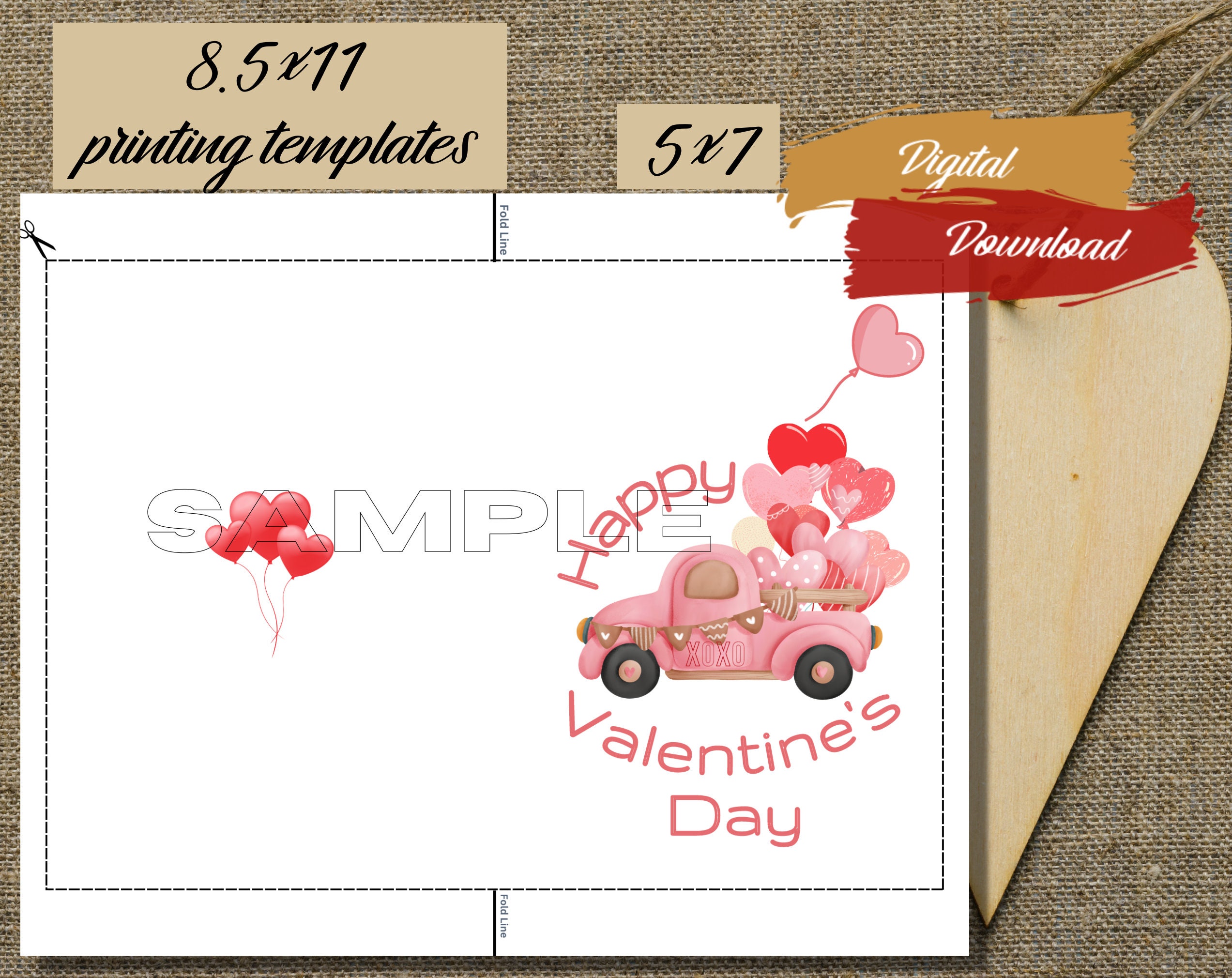 Printable Valentine's Day Greeting Card, Downloadable Card, Truck and ...