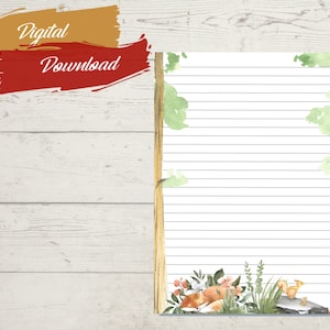 Printable Watercolor Woodland Animals Scene Writing Paper, Digital ...