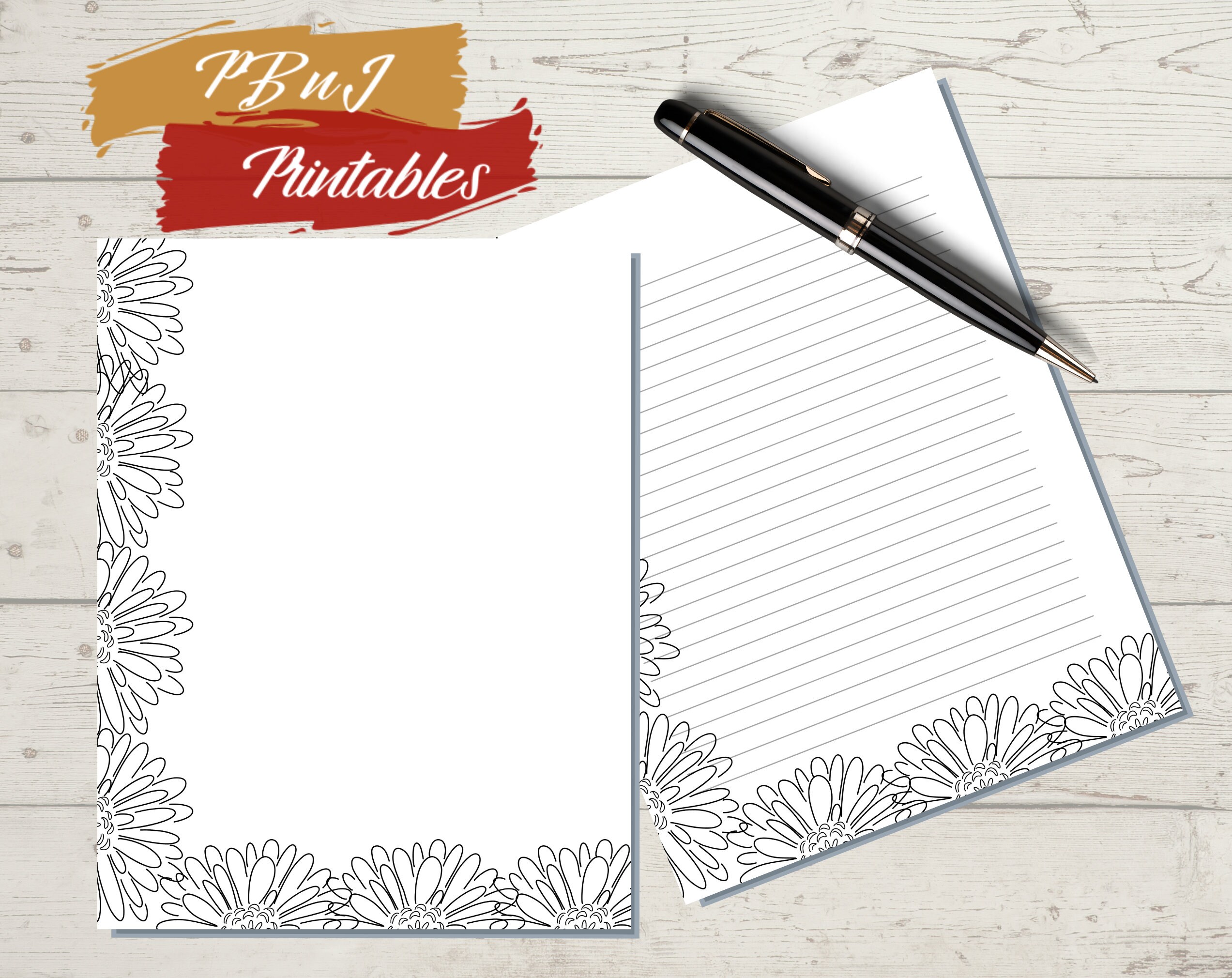 Printable Floral Coloring Stationery, Digital Download, Printable ...