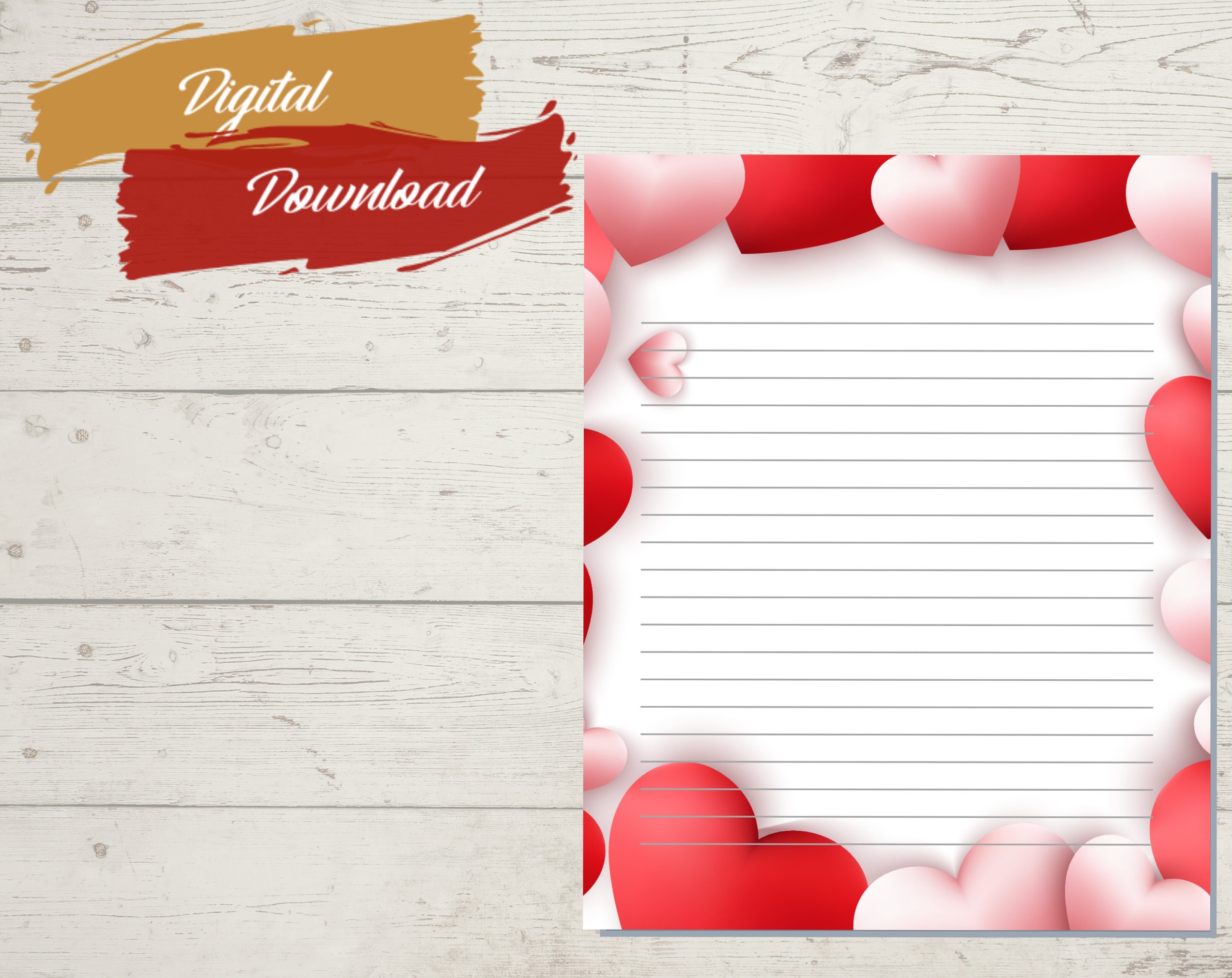 Valentine's Day Writing Paper, Digital Download, Heart Boarder ...
