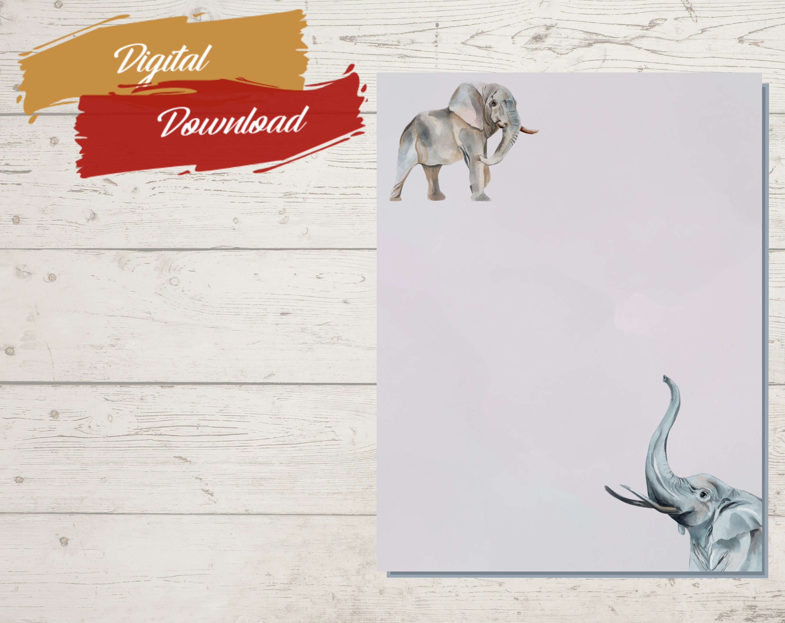 Elephant Printable Stationery, Digital Download, Digital Letter Writing ...