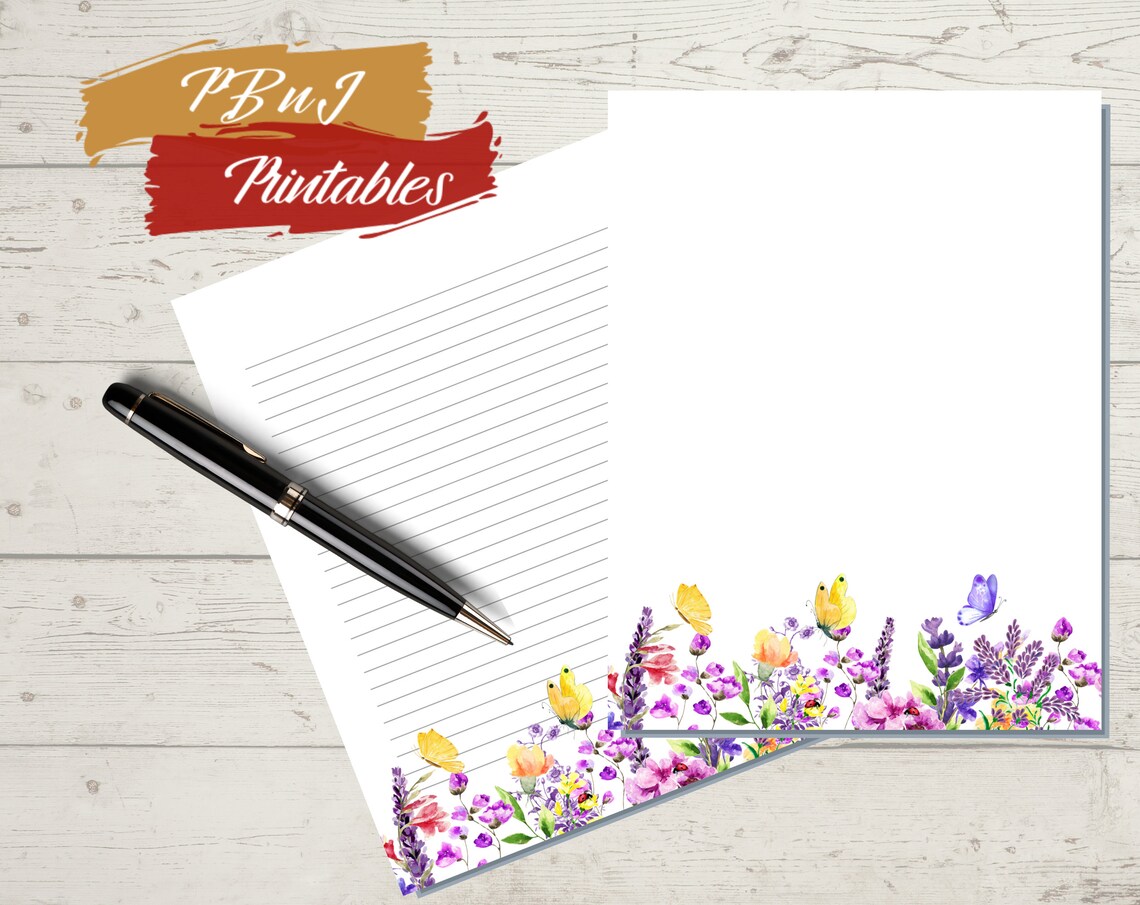 Botanical Garden Letter Writing Paper, Digital Download, Lavender ...
