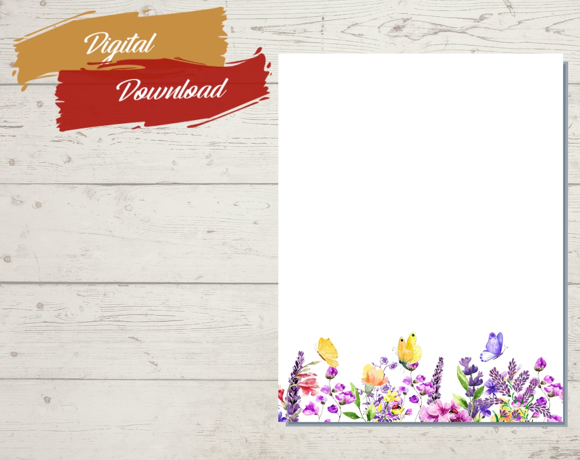 Botanical Garden Letter Writing Paper, Digital Download, Lavender ...