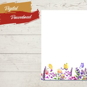 Botanical Garden Letter Writing Paper, Digital Download, Lavender ...