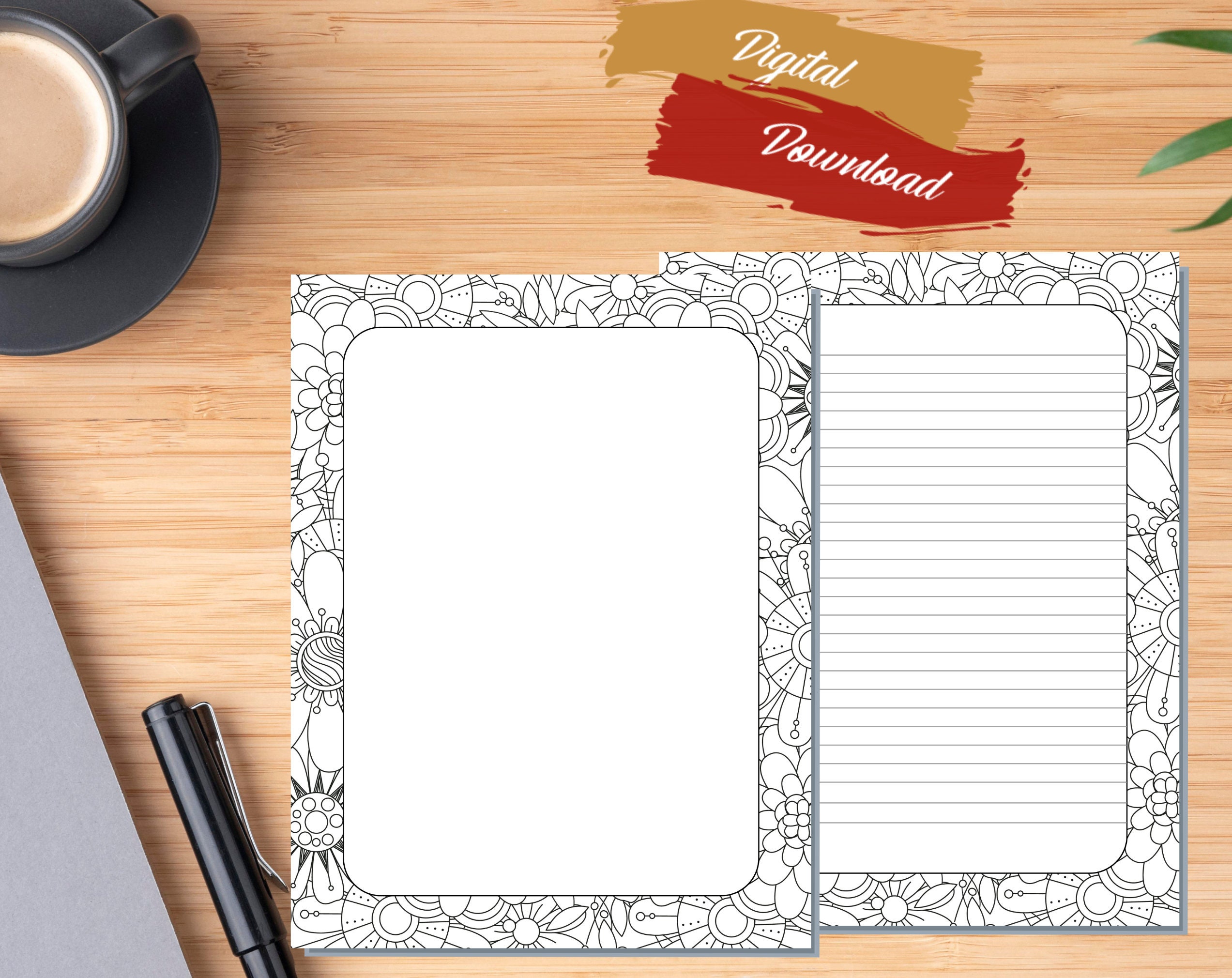 Printable Floral Border Coloring Stationery Digital Download - Etsy