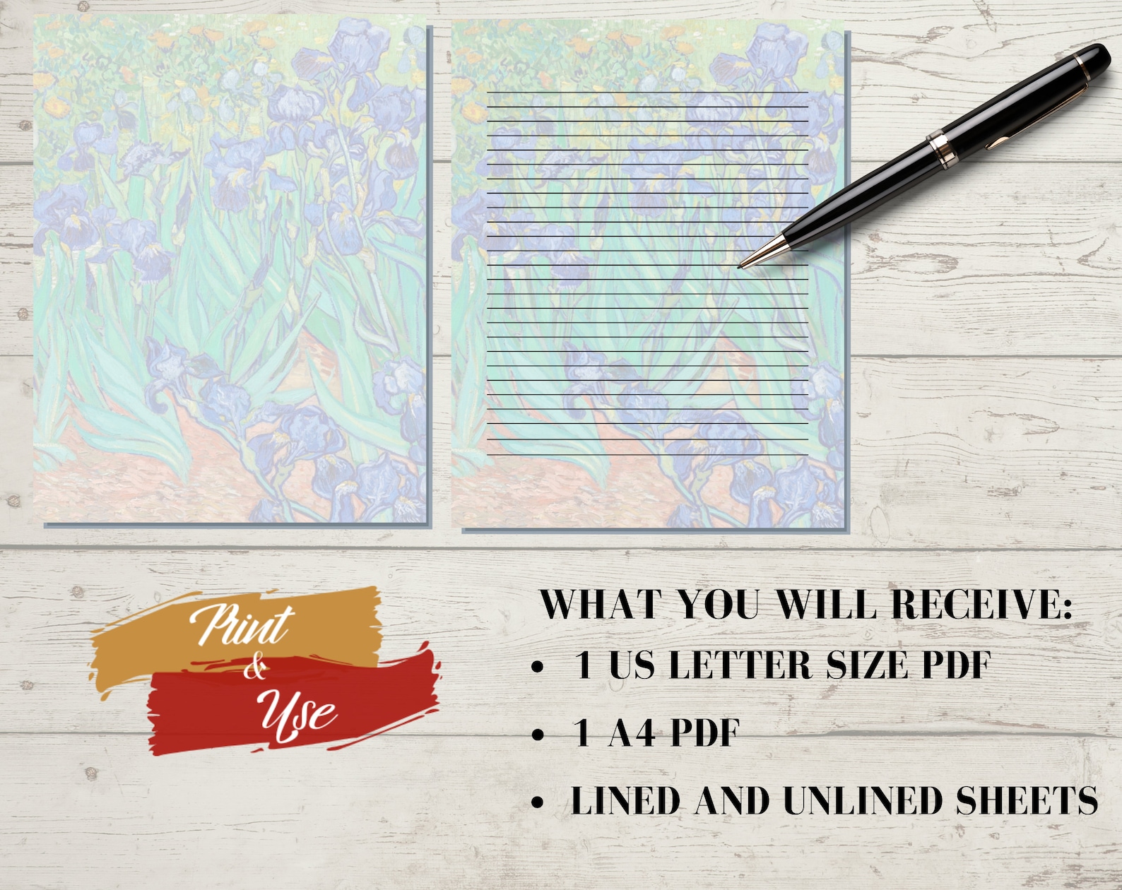 Irises Van Gogh Printable Stationery, Digital Download, Printable ...