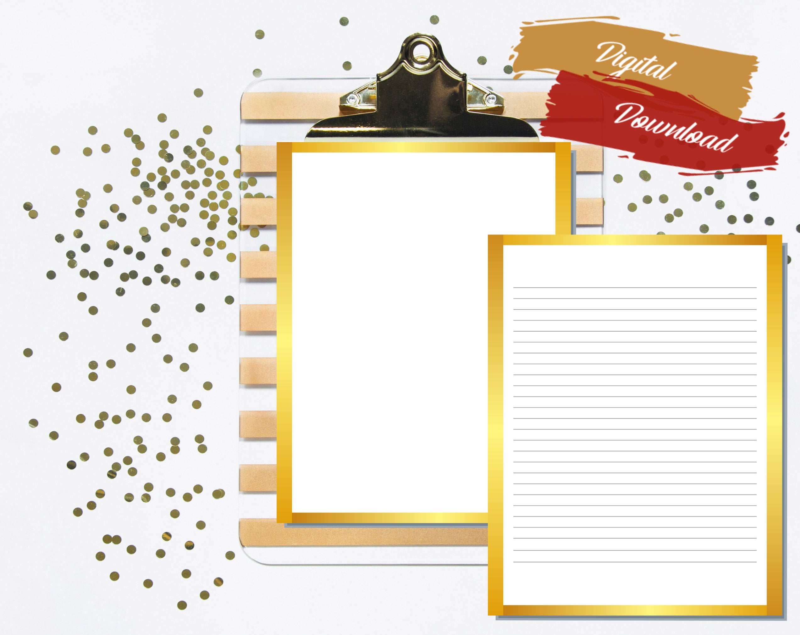 Gold Border Letter Writing Paper, Gold Paper Digital Download, Elegant ...