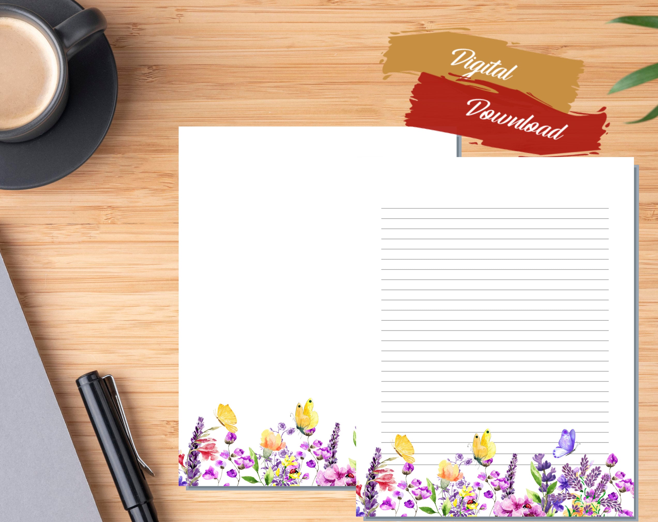 Botanical Garden Letter Writing Paper, Digital Download, Lavender ...