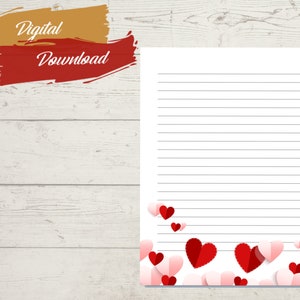 Valentine's Day Writing Paper, Digital Download, Heart Boarder ...