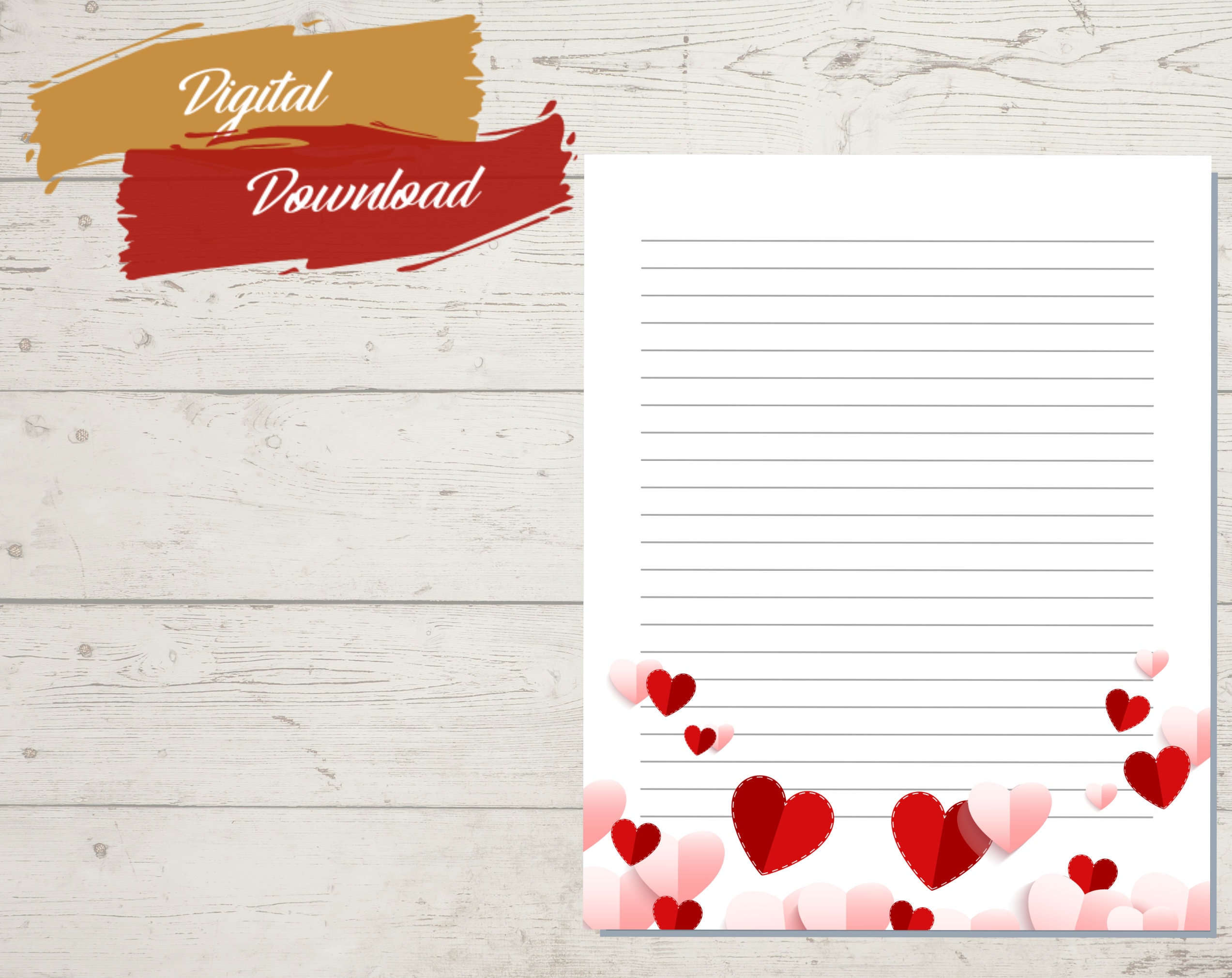 Valentine's Day Writing Paper, Digital Download, Heart Boarder ...