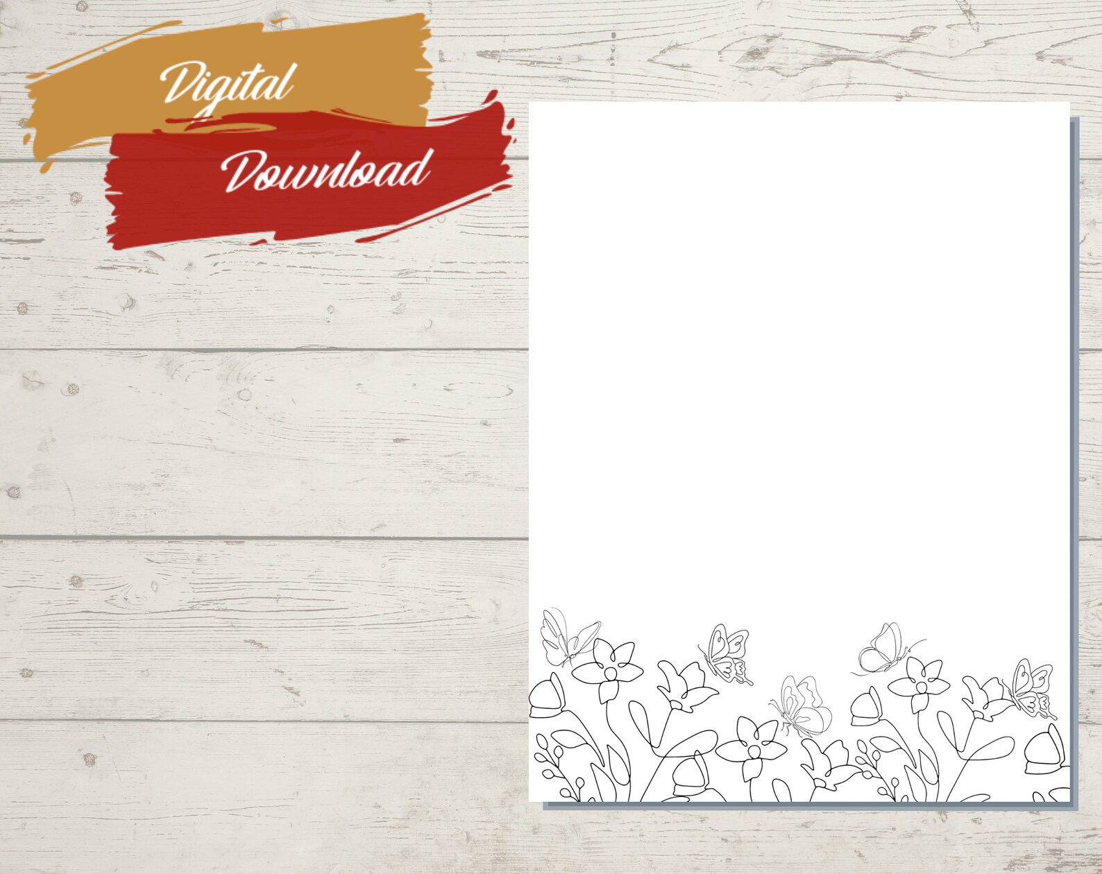 Printable Butterflies and Flowers Letter Writing Paper, Digital ...