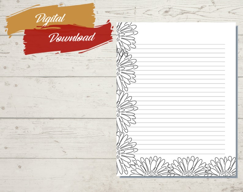 Printable Floral Coloring Stationery, Digital Download, Printable ...