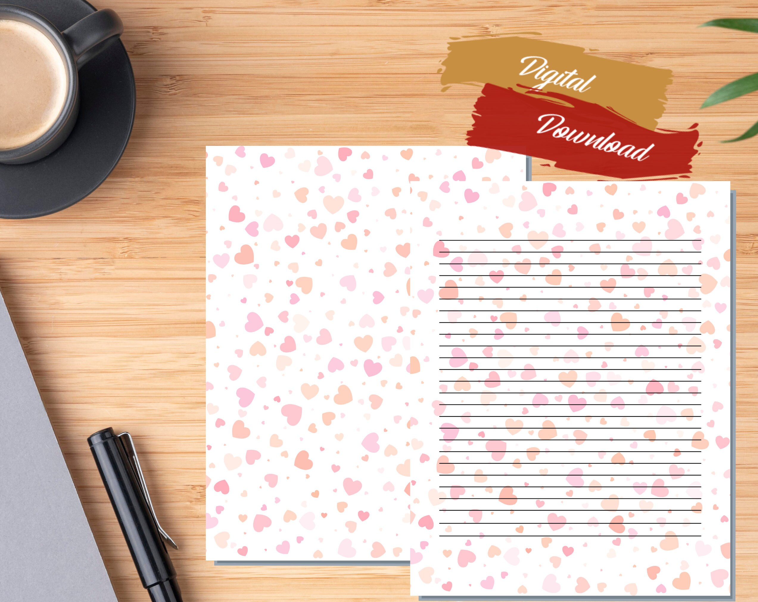 Valentine's Day Letter Writing Paper, Digital Download, Heart ...