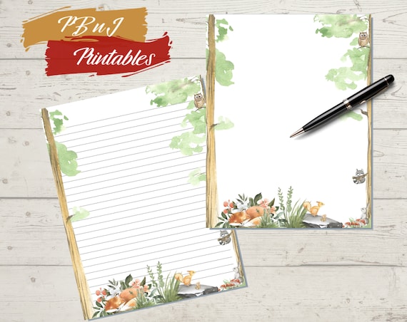 Printable Watercolor Woodland Animals Scene Writing Paper | Etsy