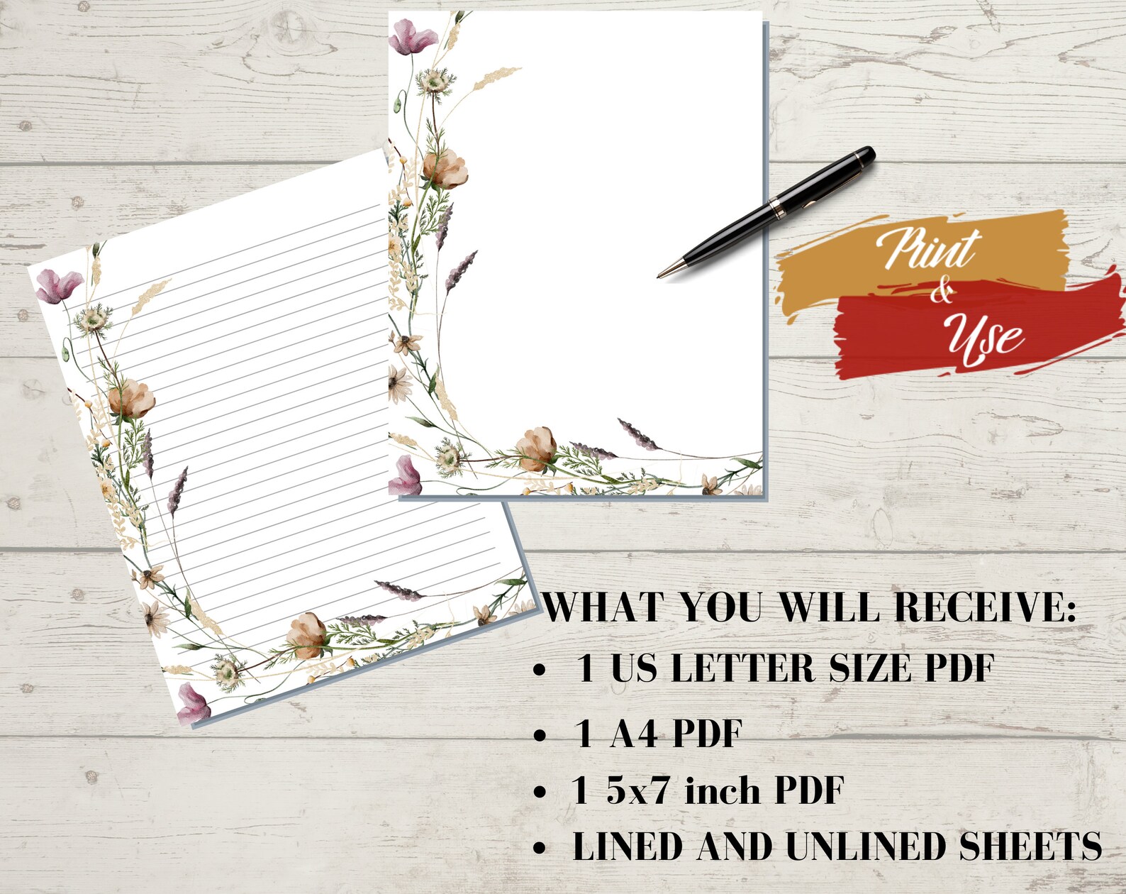 Printable Watercolor Botanical Letter Writing Paper Digital - Etsy