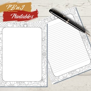 Printable Floral Border Coloring Stationery, Digital Download ...