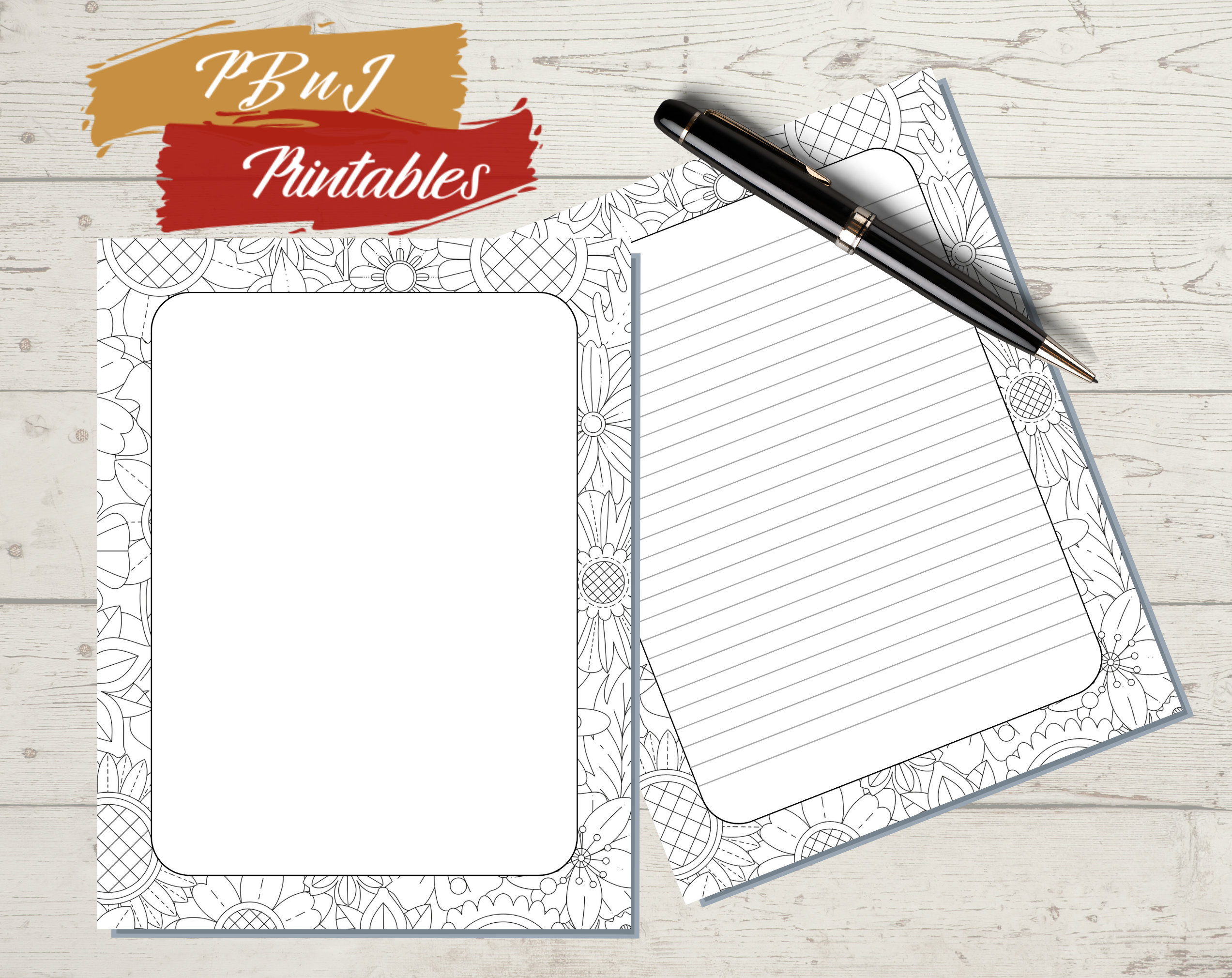 Printable Floral Border Coloring Stationery, Digital Download ...