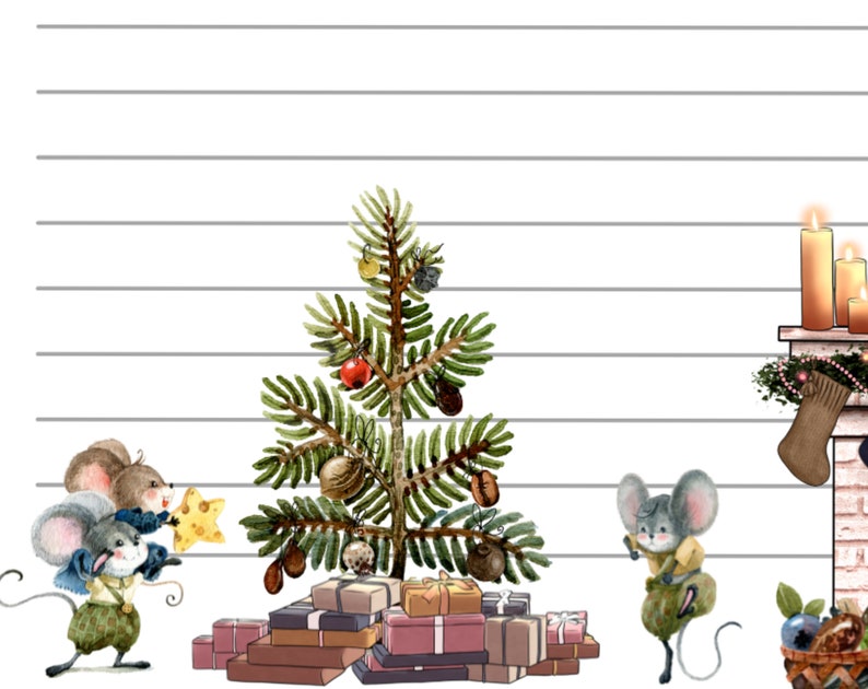 Printable Mice Christmas Scene Letter Writing Paper, Digital Download ...