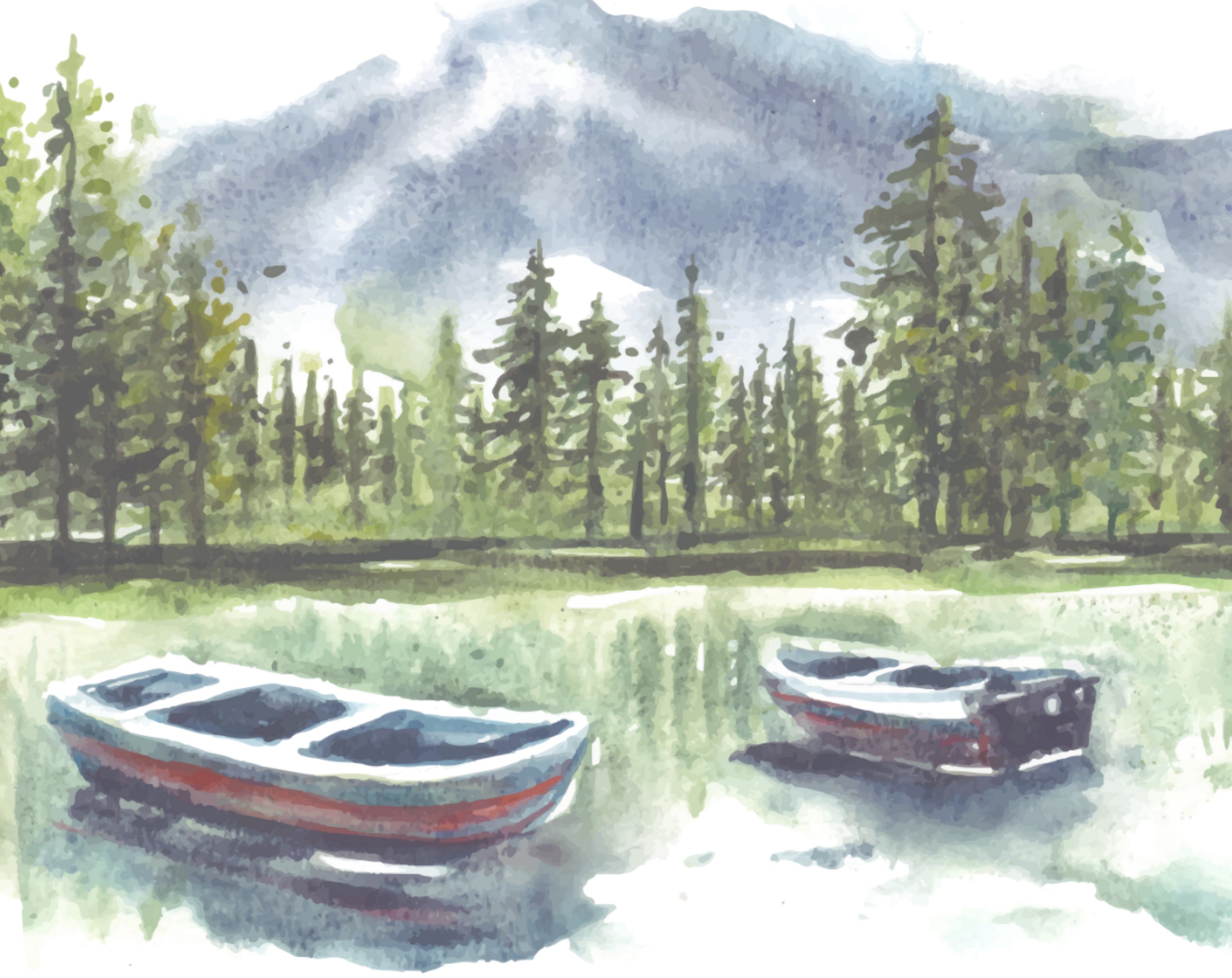 Printable Watercolor Boats on a Lake Landscape Letter Writing Paper ...