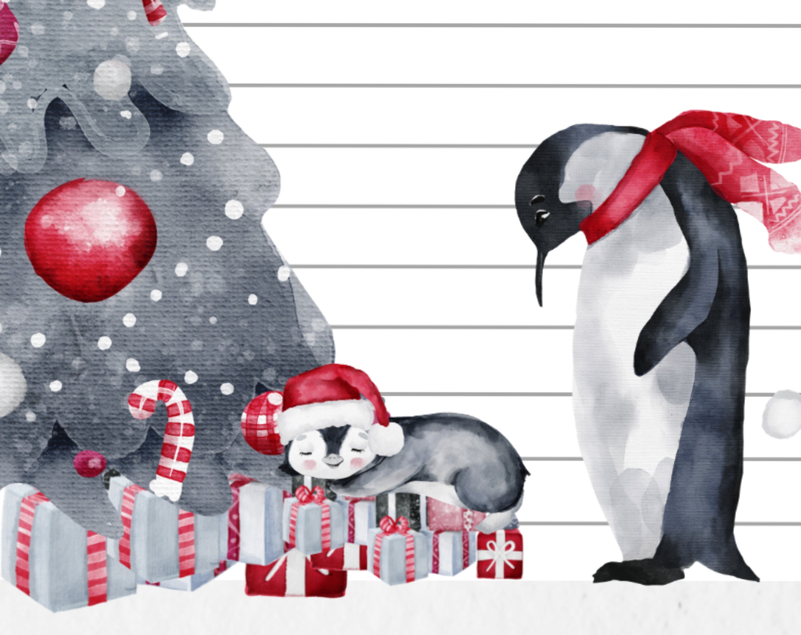 Printable Penguin Christmas Letter Writing Paper, Digital Download ...