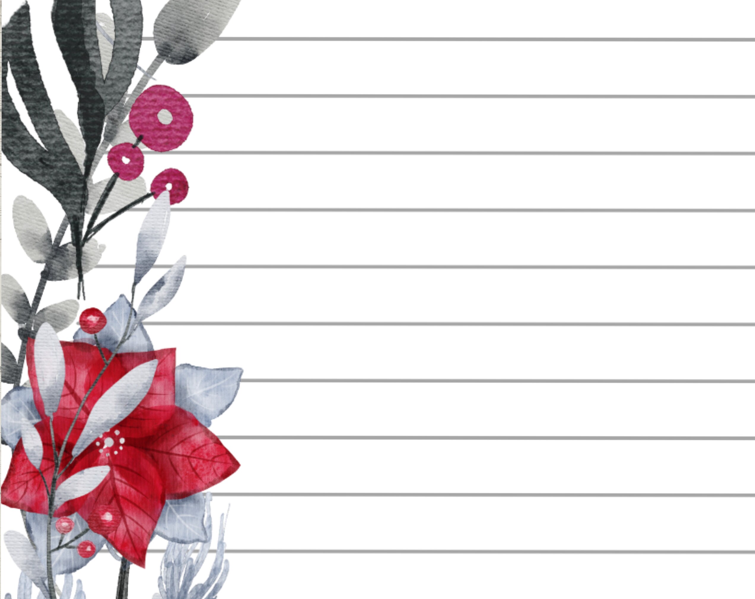 Printable Christmas Poinsettias Letter Writing Paper, Digital Download ...