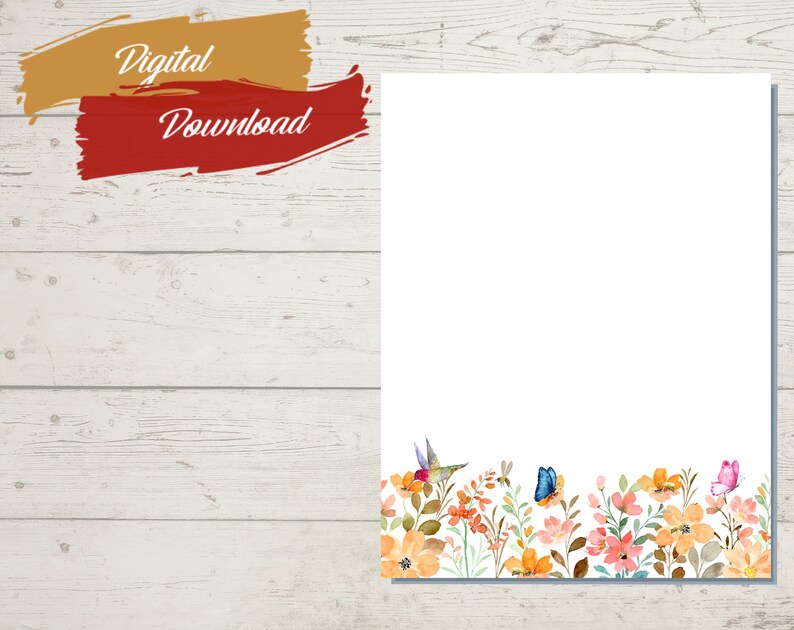 Garden Pollination Letter Writing Paper, Digital Download, Botanical ...
